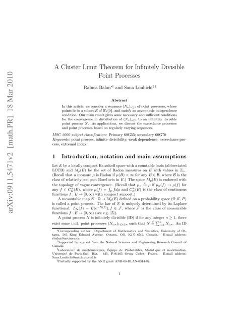 pdf a cluster limit theorem for infinitely divisible point processes