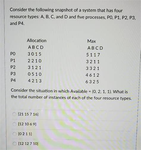 solved consider the following snapshot of a system that has