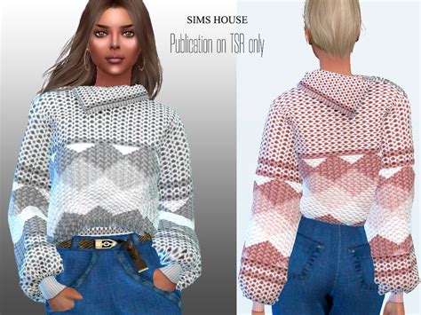 The Sims Resource Women S Knitted Sweater With Zip Neck And Rhombuses