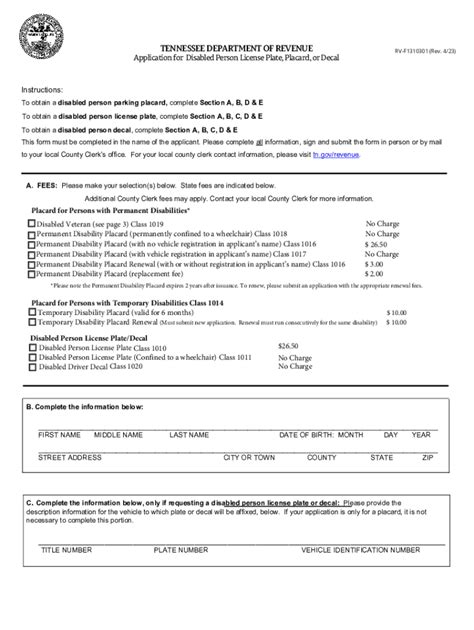 Application For Disabled Person License Plate Placard And Fill Out
