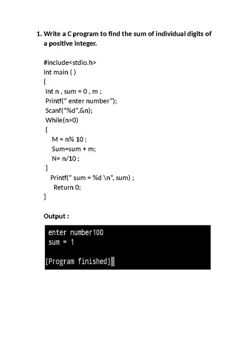 cpds lab sem 1 cpds write a c program to find the sum of individual digits of a positive