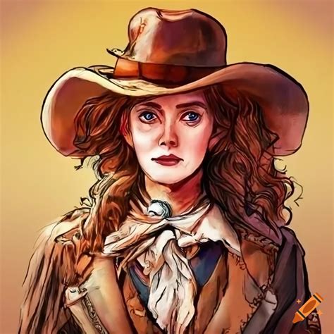 Detailed Drawing Of Calamity Jane In Cowboy Attire With A Winchester