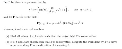 solved let i be the curve parametrised by sin at vt 2t