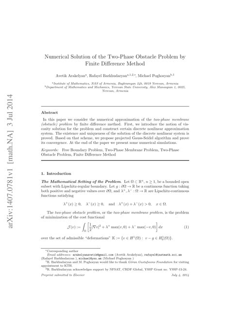 pdf numerical solution of the two phase obstacle problem by finite difference method