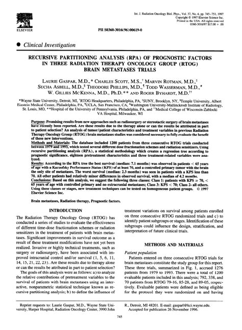 pdf recursive partitioning analysis rpa of prognostic factors in three radiation therapy