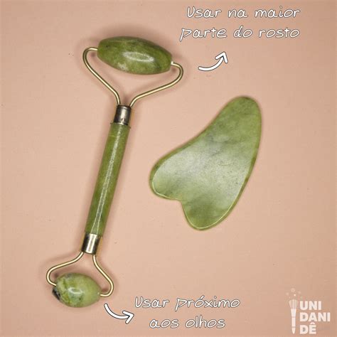 Kit Rolo Massageador Pedra De Jade Placa Guasha Massagem Facial Anti
