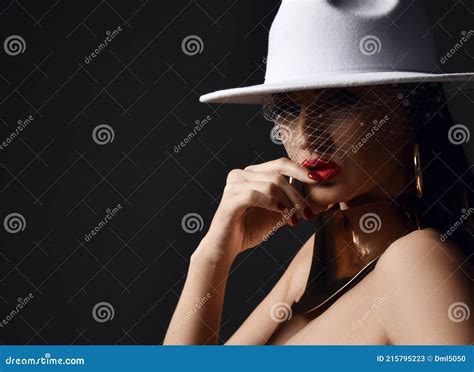 Seductive Gorgeous Naked Woman Vamp In Wide Brimmed White Hat With