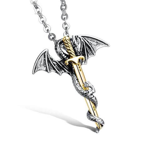 Collar Con Colgante De Espada Dorada De Pterosauro Vintage Para Hombre