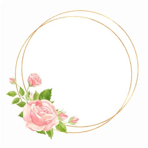 Moldura redonda rosas cor de rosa e moldura geométrica dourada