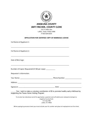 Fillable Online Angelina County Clerk S Office Will Hand Out Marriage