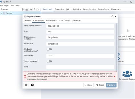 Question Connecting To The Thingsboard Docker Database With PGadmin