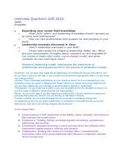Interview Questions LDR 2010 Docx Interview Questions LDR 2010 Name