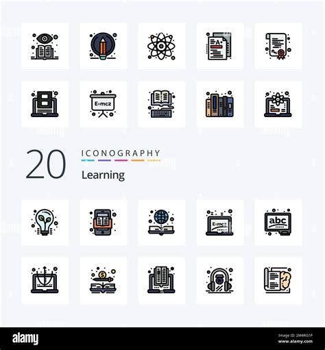 20 Learning Line Filled Color Icon Pack Like Board Formula Book