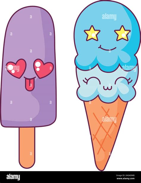 Paletas y helados cartoon diseño Kawaii expresión lindo y divertido
