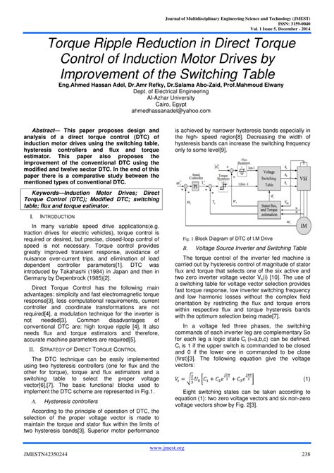 pdf torque ripple reduction in direct torque control of induction motor drives by improvement