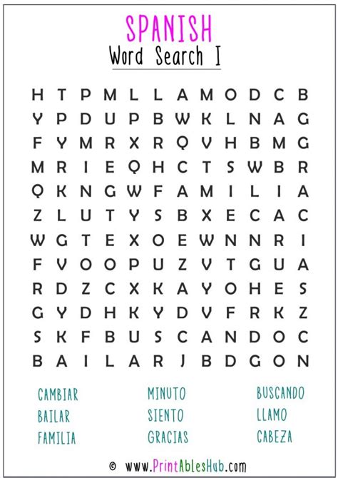 Free Printable Word Search In Spanish Printable Word Searches