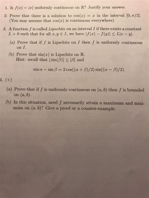 solved prove that fx is uniformly continuous on r but