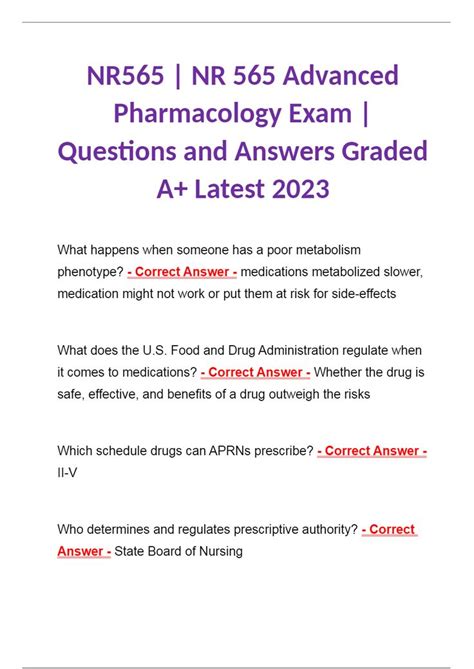 NR565 NR 565 Advanced Pharmacology Exam Questions And Answers