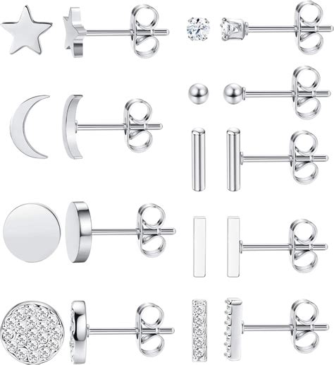 Amazon Fibo Steel Pairs Stainless Steel Star Moon Stud Earrings