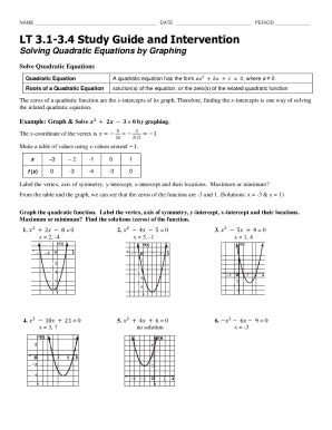Fillable Online Key Features Of Quadratic Functions Worksheet Fax Email