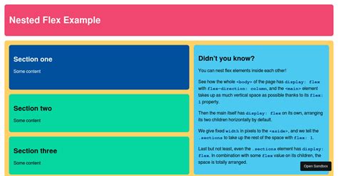 nested flex example codesandbox