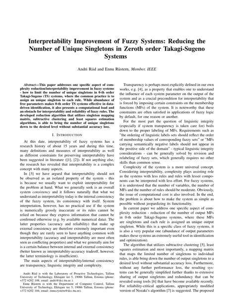 pdf interpretability improvement of fuzzy systems reducing the number of unique singletons in
