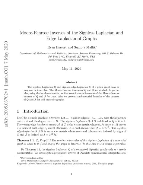 pdf moore penrose inverses of the signless laplacian and edge laplacian of graphs