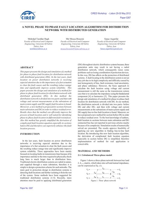 pdf a novel phase to phase fault location algorithm for distribution network with distributed