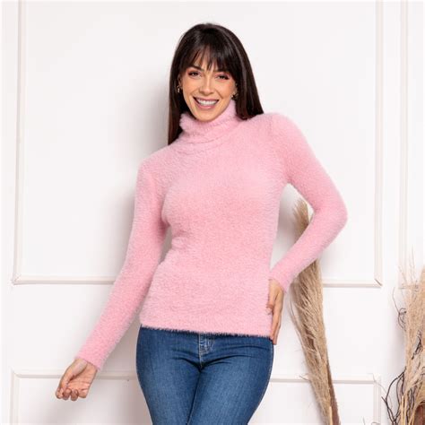 Blusa Feminina Pelinho Pelúcia gola alta Manga Longa Lançamento jx 115