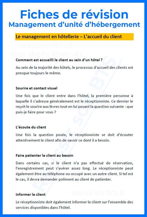 Fiches de révision et cours de BTS MHR Toutes les notions