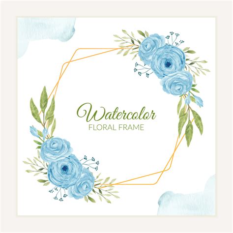 Rustic Watercolor Blue Rose Flower Frame Vector Art At Vecteezy