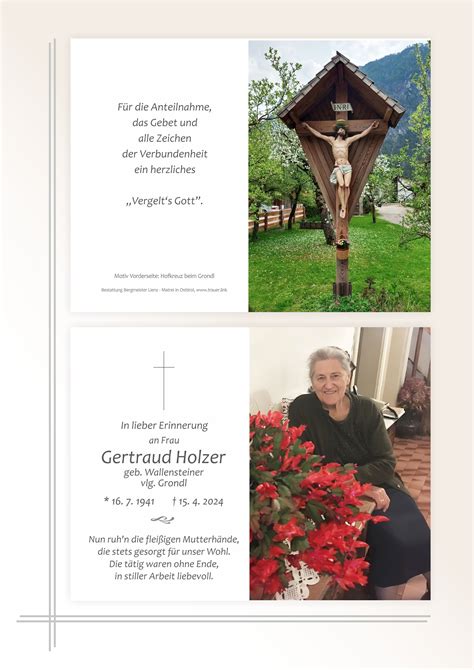 Andenkbild Gertraud Holzer Trauer Link