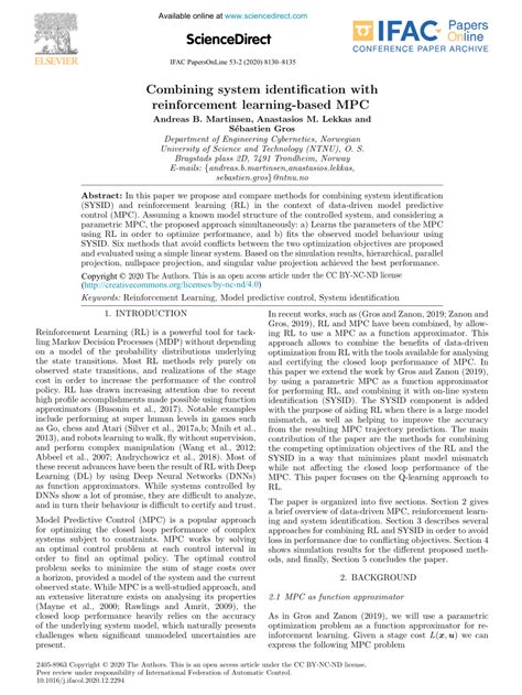 pdf combining system identification with reinforcement learning based mpc