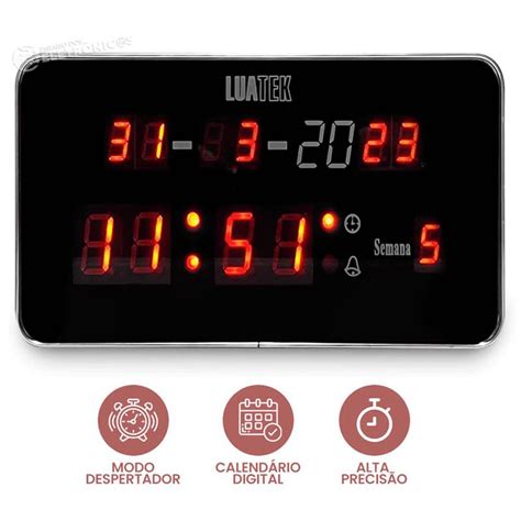 Relógio De Led Digital De Parede Alarme Calendário Quarto Sala Cozinha