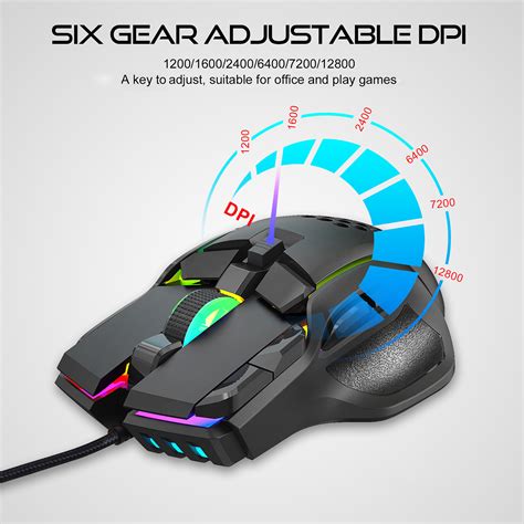 HXSJ S700 Ergonomic Colorful Light USB Wired Gaming Mouse With 10 Macro