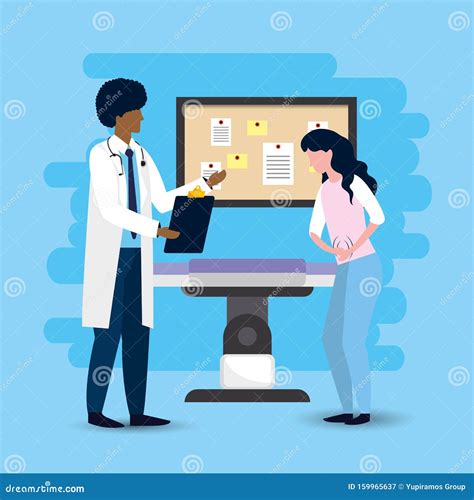 Hombre Médico Con Diagnóstico De Paciente Enfermo Ilustración del