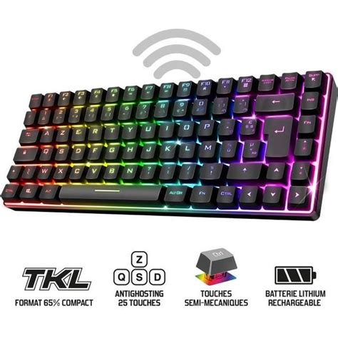 SPIRIT OF GAMER Clavier Gamer Sans Fil RGB Clavier TKL Compact 65