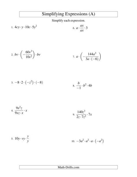 simplifying algebraic expressions with two variables and four terms multiplication and division
