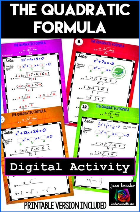 Solving Quadratic Equations With The Quadratic Formula Digital