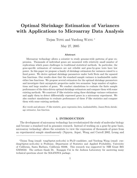 pdf optimal shrinkage estimation of variances with applications to microarray data analysis