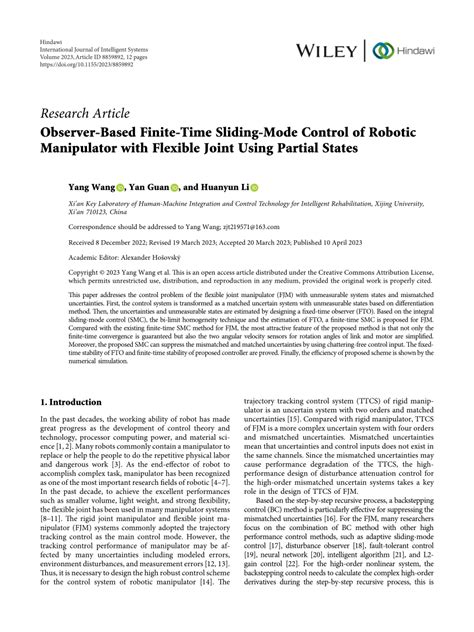 pdf observer based finite time sliding mode control of robotic manipulator with flexible joint