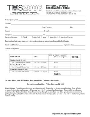 Fillable Online Tms Optional Events Reservation Form Tms Tms Fax