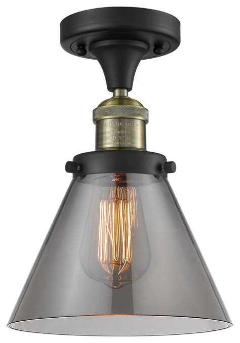 Innovations Large Cone 1 Light Semi Flush Mount Black Antique Brass