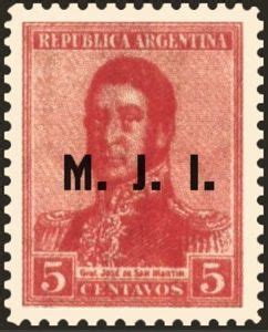 Stamp José Francisco de San Martín 1778 1850 ovpt M J I