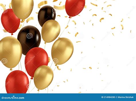 Globos Rojos Negros Y Dorados Y Confeti Dorado Vector Brillante Globo