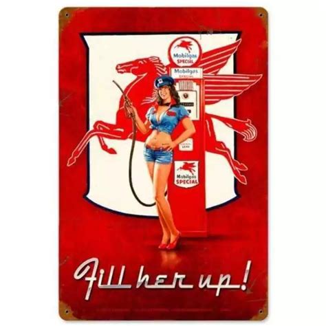 plaque tole épaisse pin up sexy pompe mobilgas fill her up