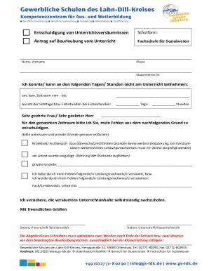 Ausfüllbar Online Antrag auf Beurlaubung vom Unterricht Fachschule fr