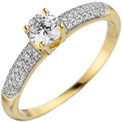 Damen Ring 925 Sterling Silber vergoldet mit Zirkonia weiß Solitär Stil