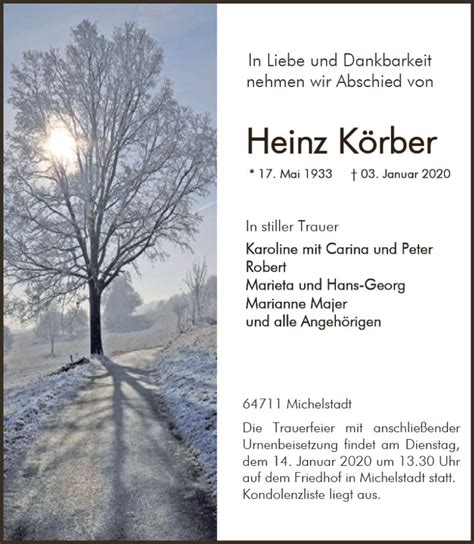 Traueranzeigen von Heinz Körber vrm trauer de