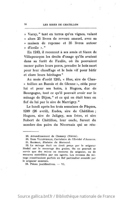Les Sires De Chatillon En Bazois Par Le Ms De Corberon Gallica
